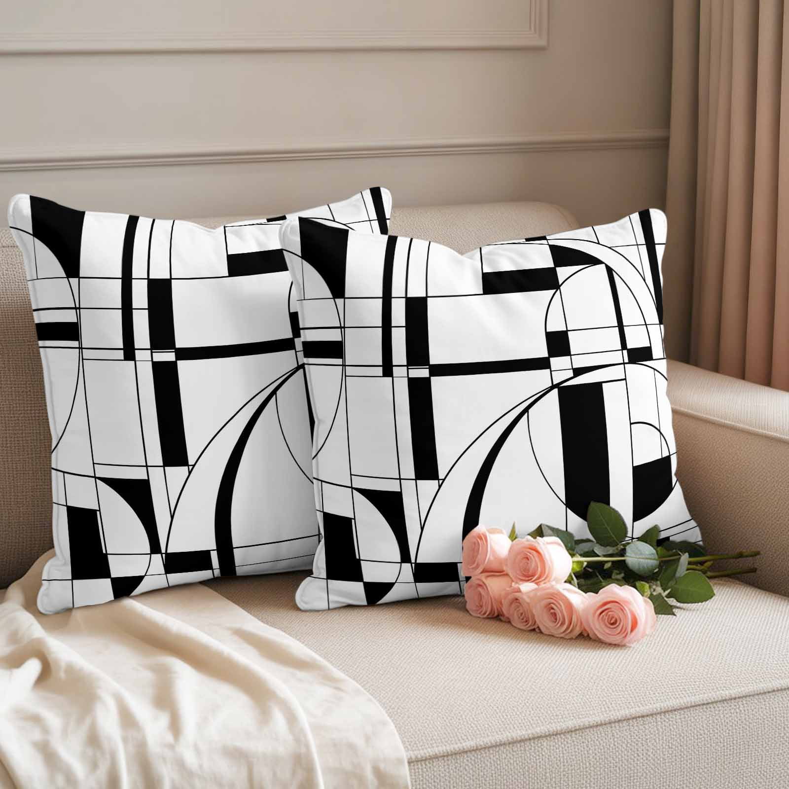 Outdoor Waterproof Pillow Covers Black Color Block Abstract Geometric ...