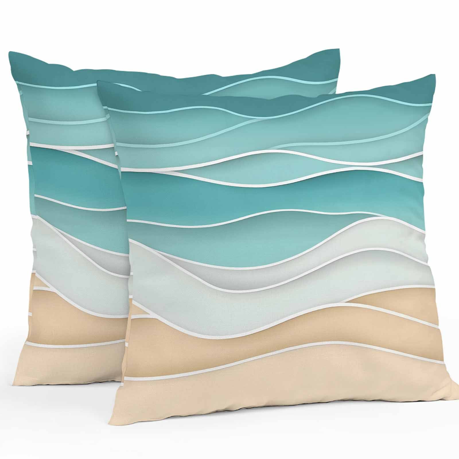 Outdoor Waterproof Pillow Covers Blue Beige Water Ripple Decorative ...