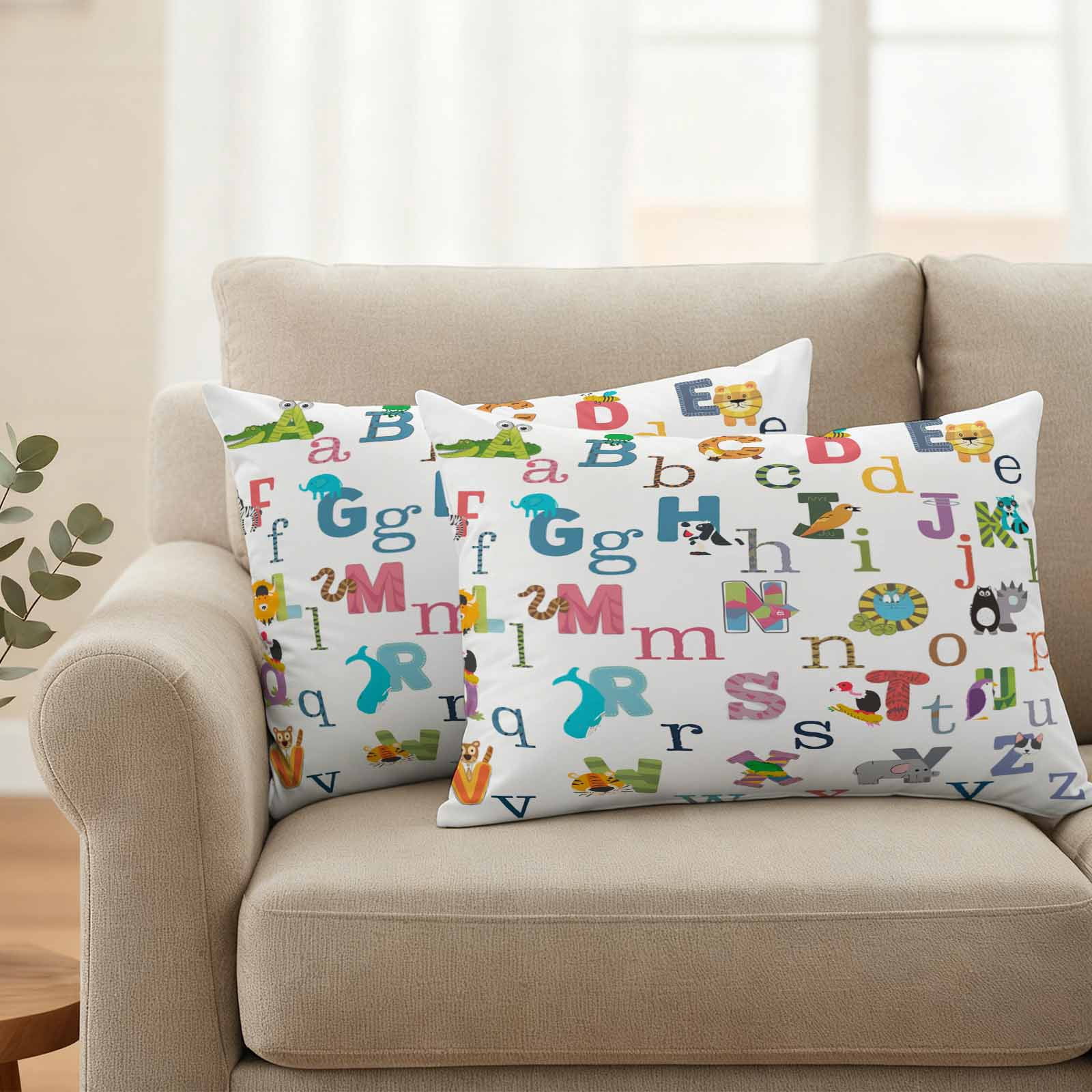 Outdoor Waterproof Pillow Covers English Alphabet Cartoon Animal Throw ...