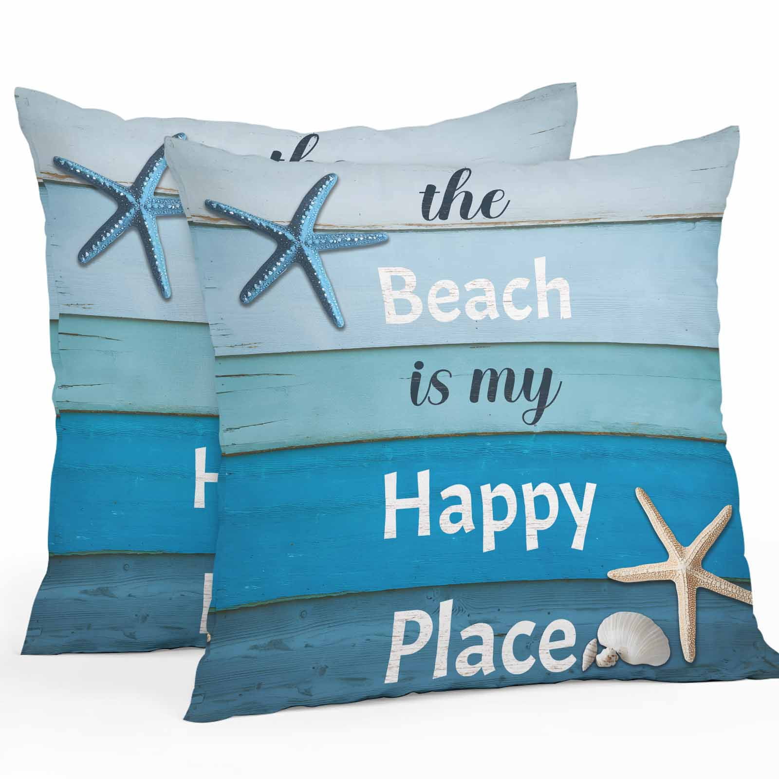 Outdoor Waterproof Pillow Covers Pack of 2, Beach Themed The Beach Is ...