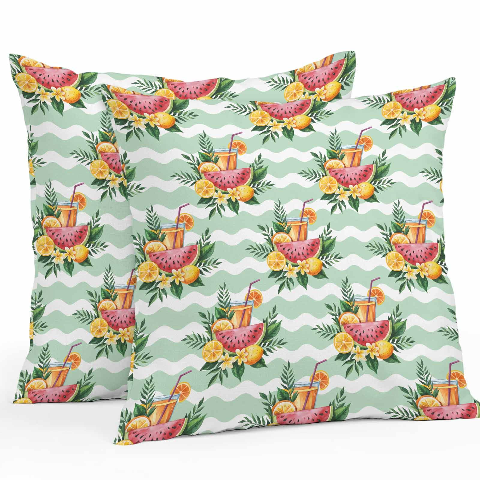 Outdoor Waterproof Pillow Covers Pack of 2, Lemon Tea Summer Watermelon ...