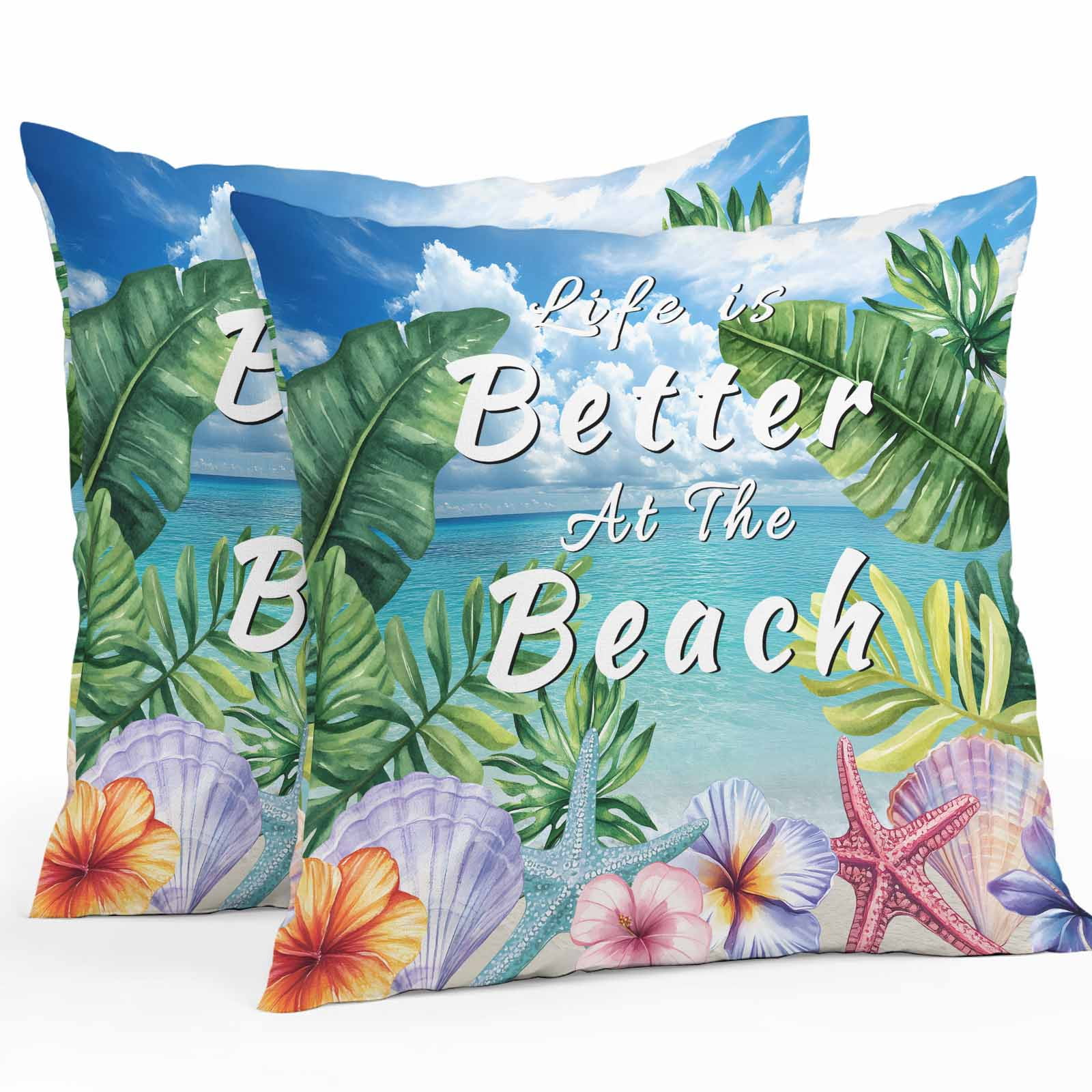 Outdoor Waterproof Pillow Covers Pack of 2, Summer Life Is Better At ...