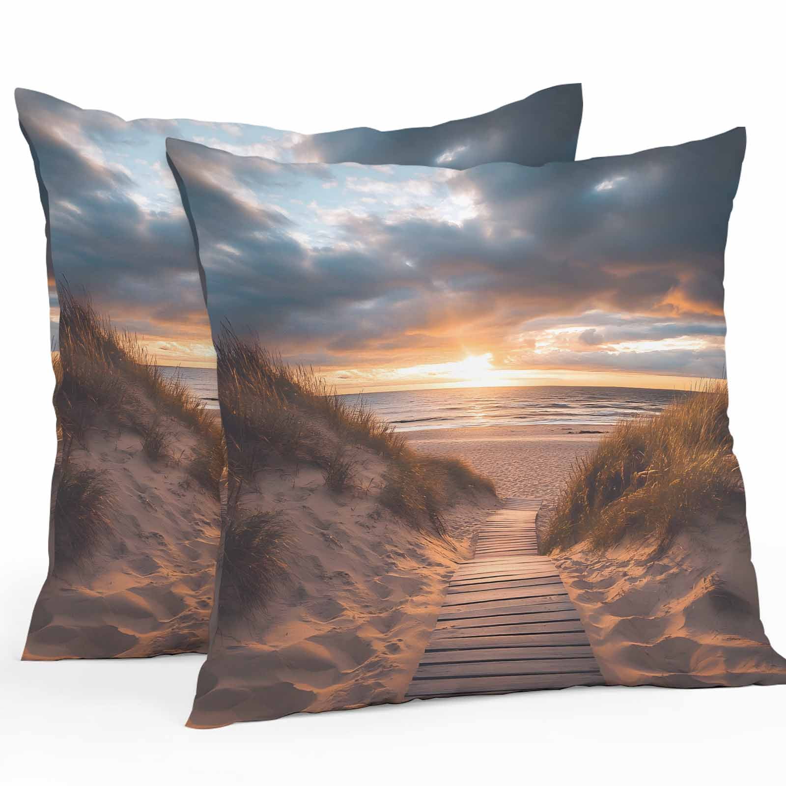 Outdoor Waterproof Pillow Covers Pack of 2, Summer Ocean Beach Modern ...