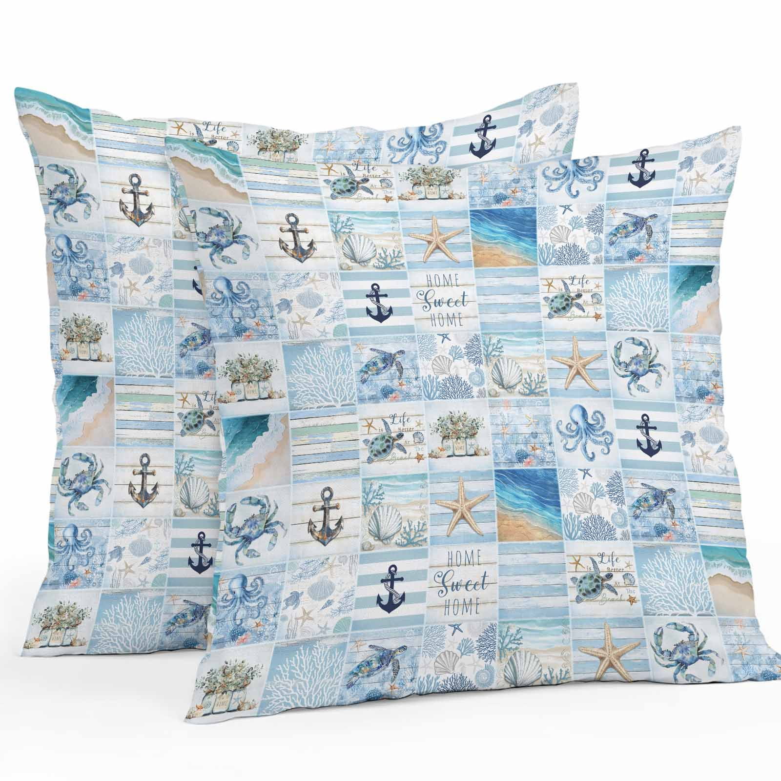 Outdoor Waterproof Pillow Covers Pack of 2, Summer Ocean Turtle Octopus ...