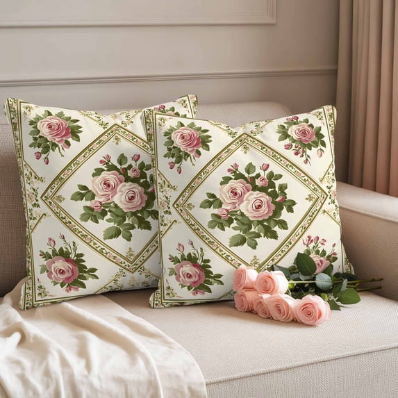 Outdoor Waterproof Pillow Covers Spring Floral Pink Rose Botanical ...