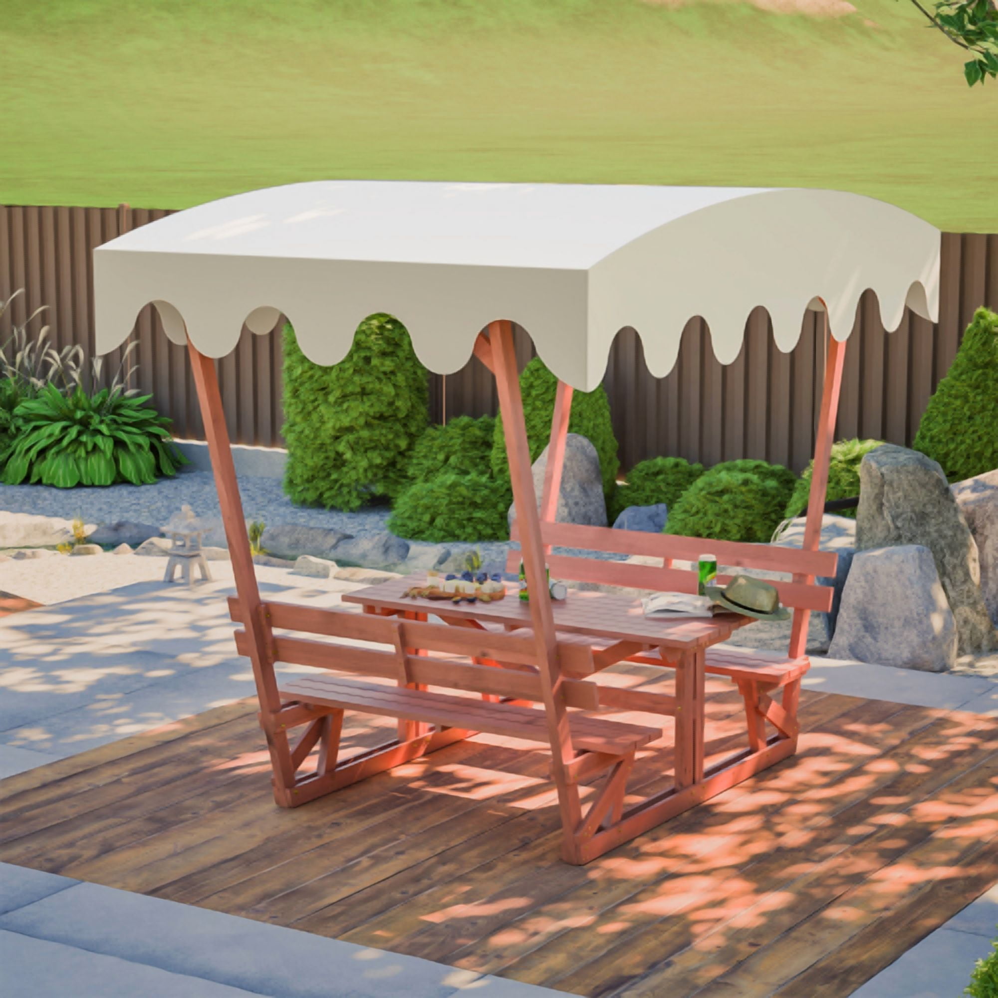 Outdoor Waterproof Solid Wood Picnic Table and Bench Set with Removable ...