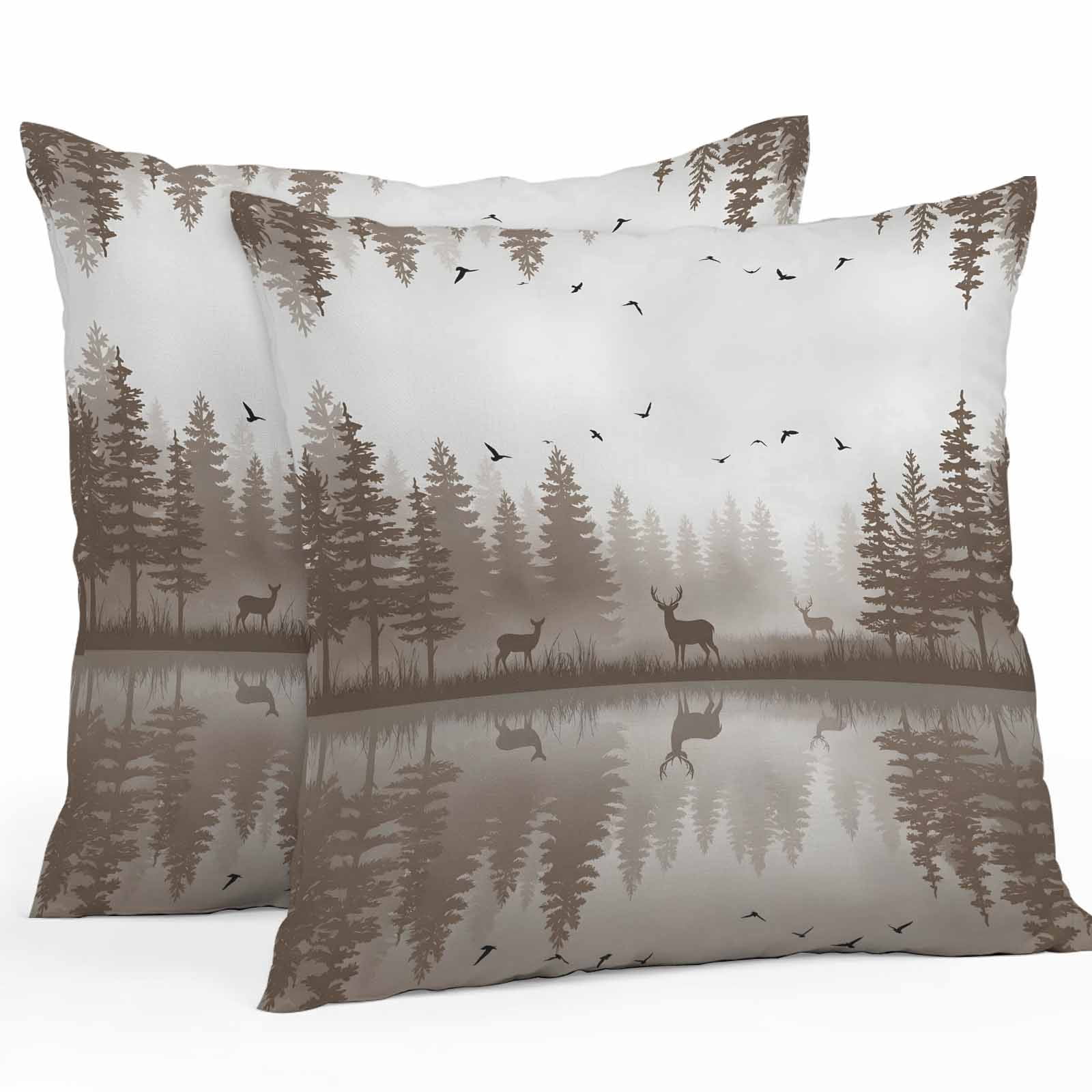 Outdoor Waterproof Throw Pillow Cover 16"x16" Pack of 2 Forest Elk Bird ...