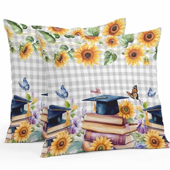 Outdoor Waterproof Throw Pillow Cover 16"x16" Pack of 2 Graduation Cap ...