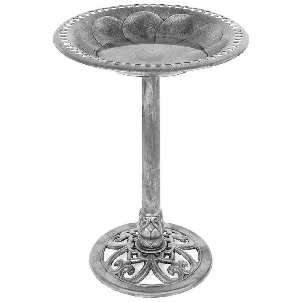 Outdoor Weather Resistant Polyresin Bird Bath in Rustic Aged Silver ...