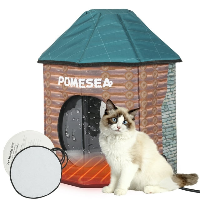 Outdoor Weatherproof Heated Cat Kitty House with Heated Pet Pad for ...