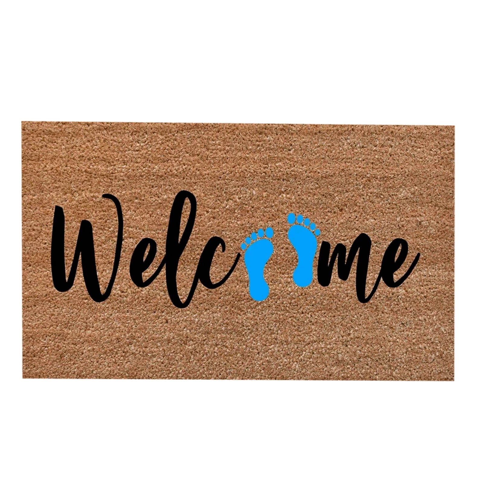 Outdoor Welcome Mat Welcome Theme Mat Welcome Blue Footprints Rugs for ...