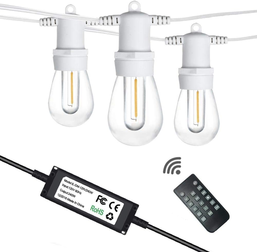 Outdoor White String Lights 48FT with 240W Outdoor Dimmer for String ...