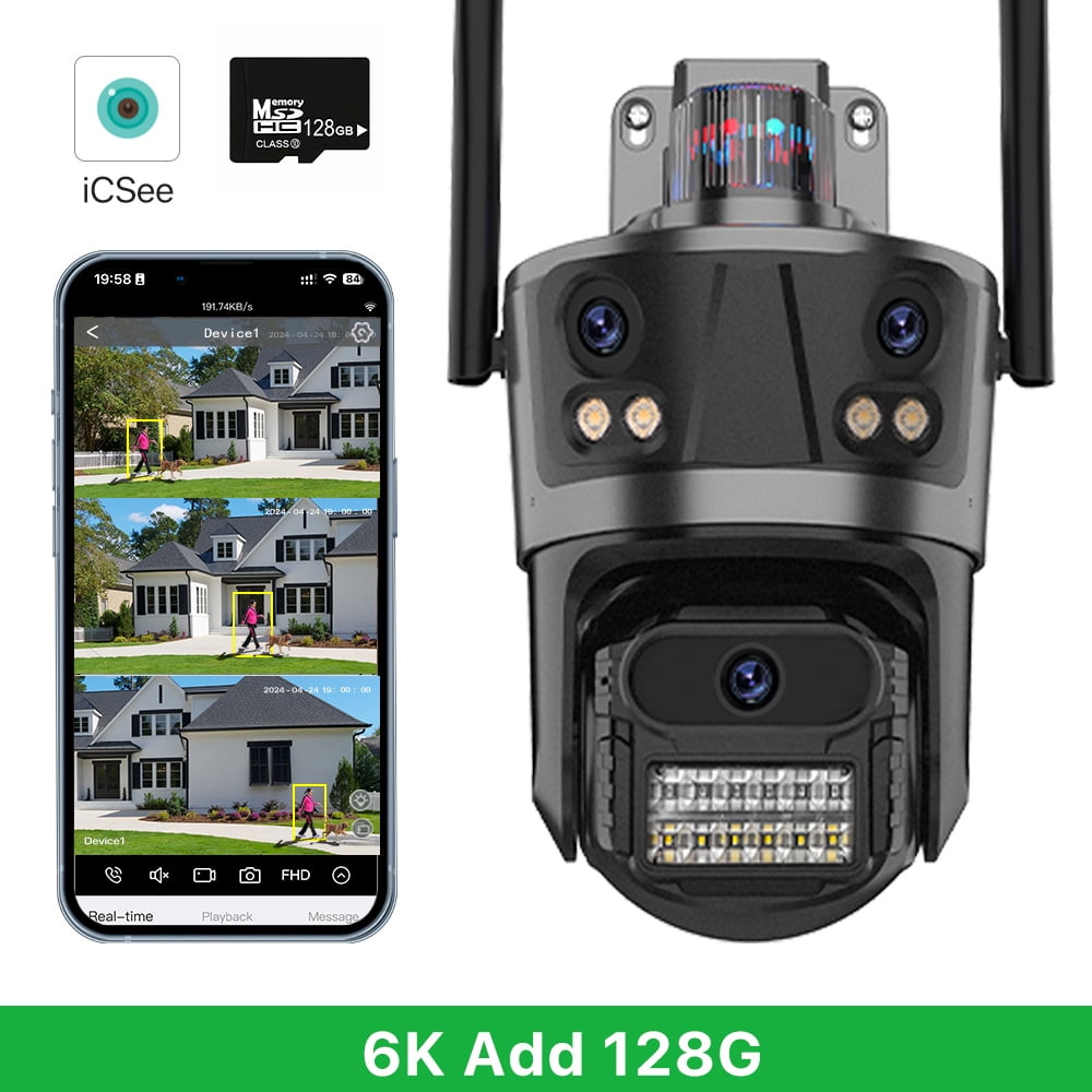 Outdoor WiFi 6K Three Lens Three Screen Camera 4K HD Security PTZ ...
