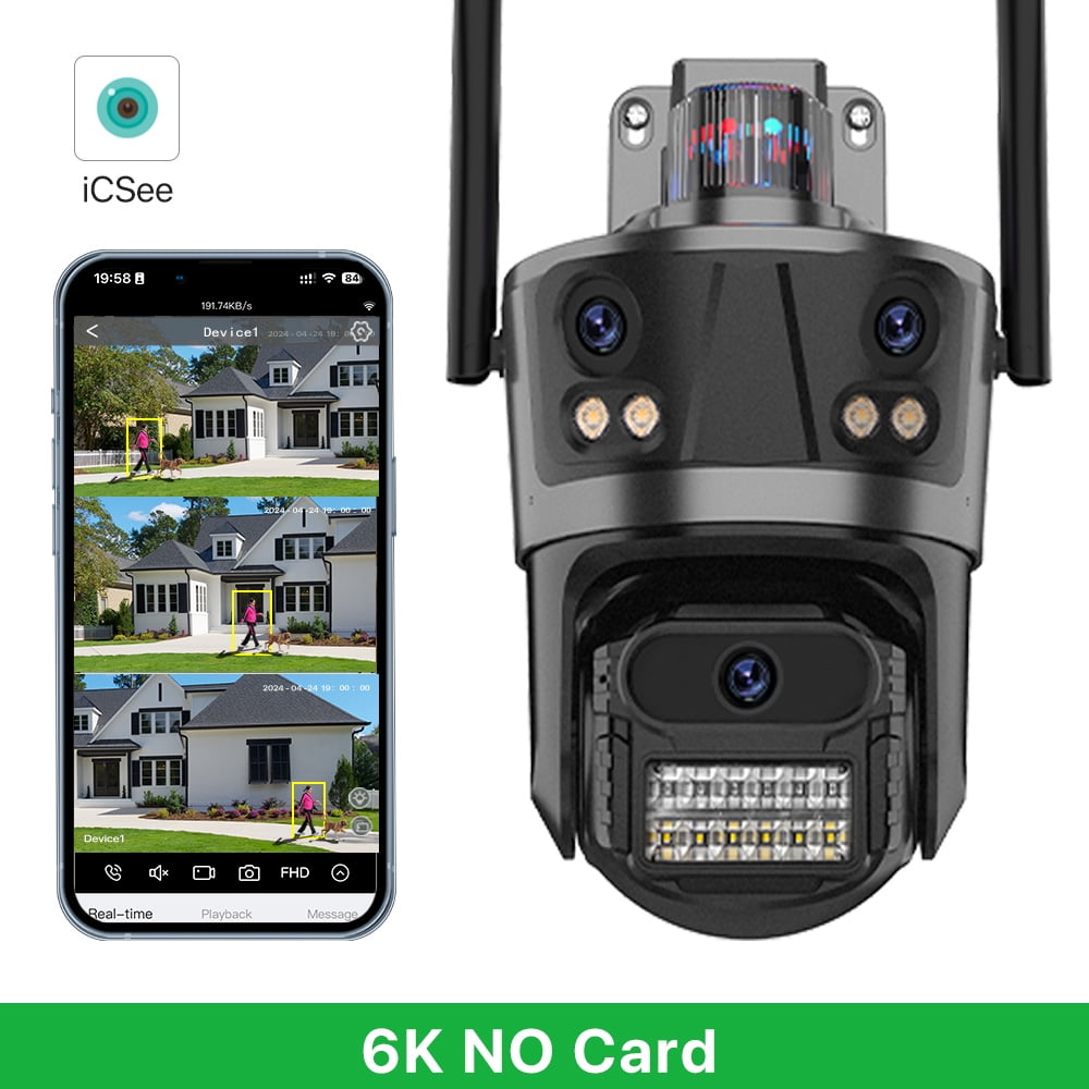 Outdoor WiFi 6K Three Lens Three Screen Camera 4K HD Security PTZ Camera Human Detection Auto ...