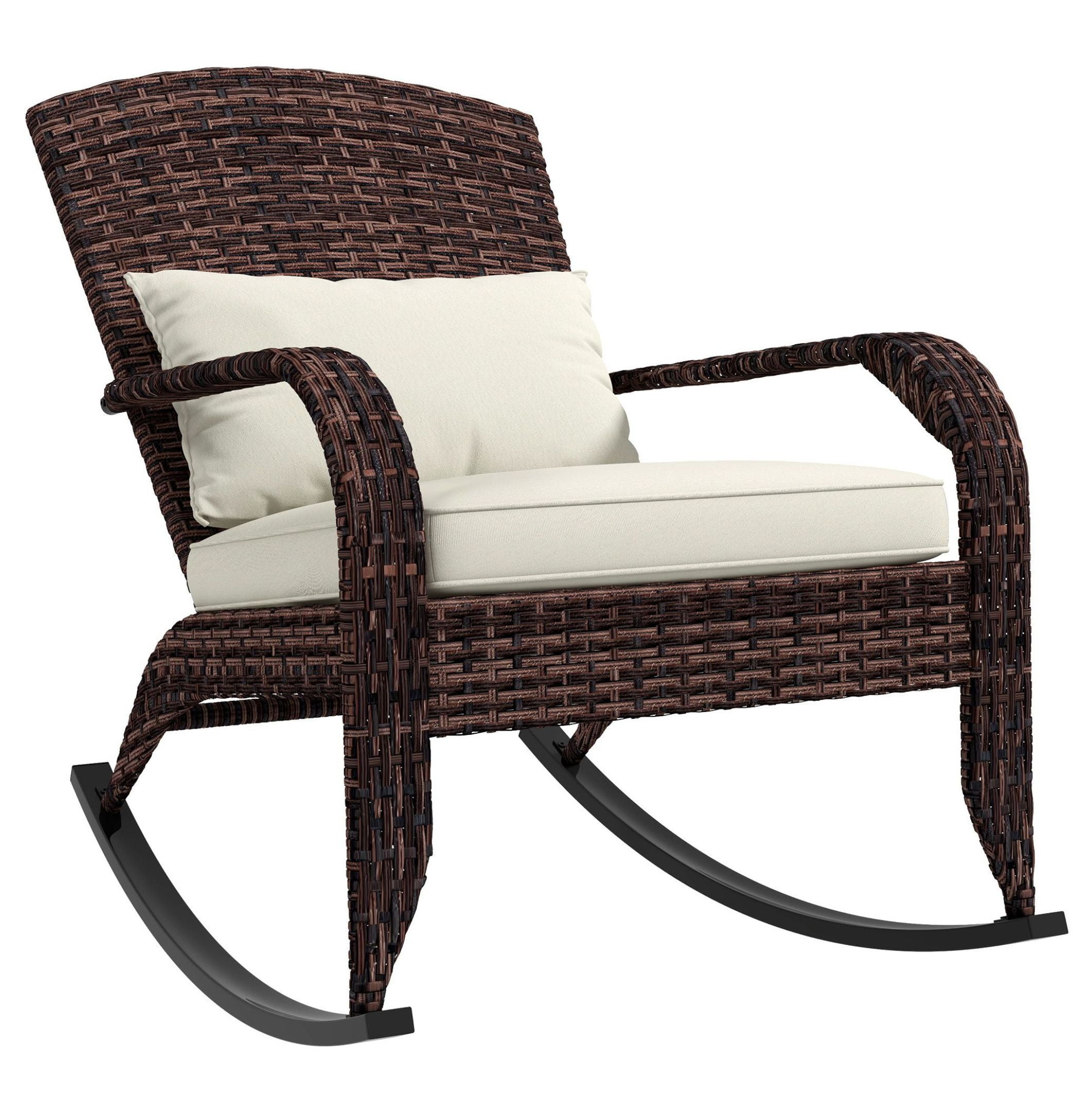 Outdoor Wicker Adirondack Rocking Chair, Patio Rattan Rocker Chair with ...