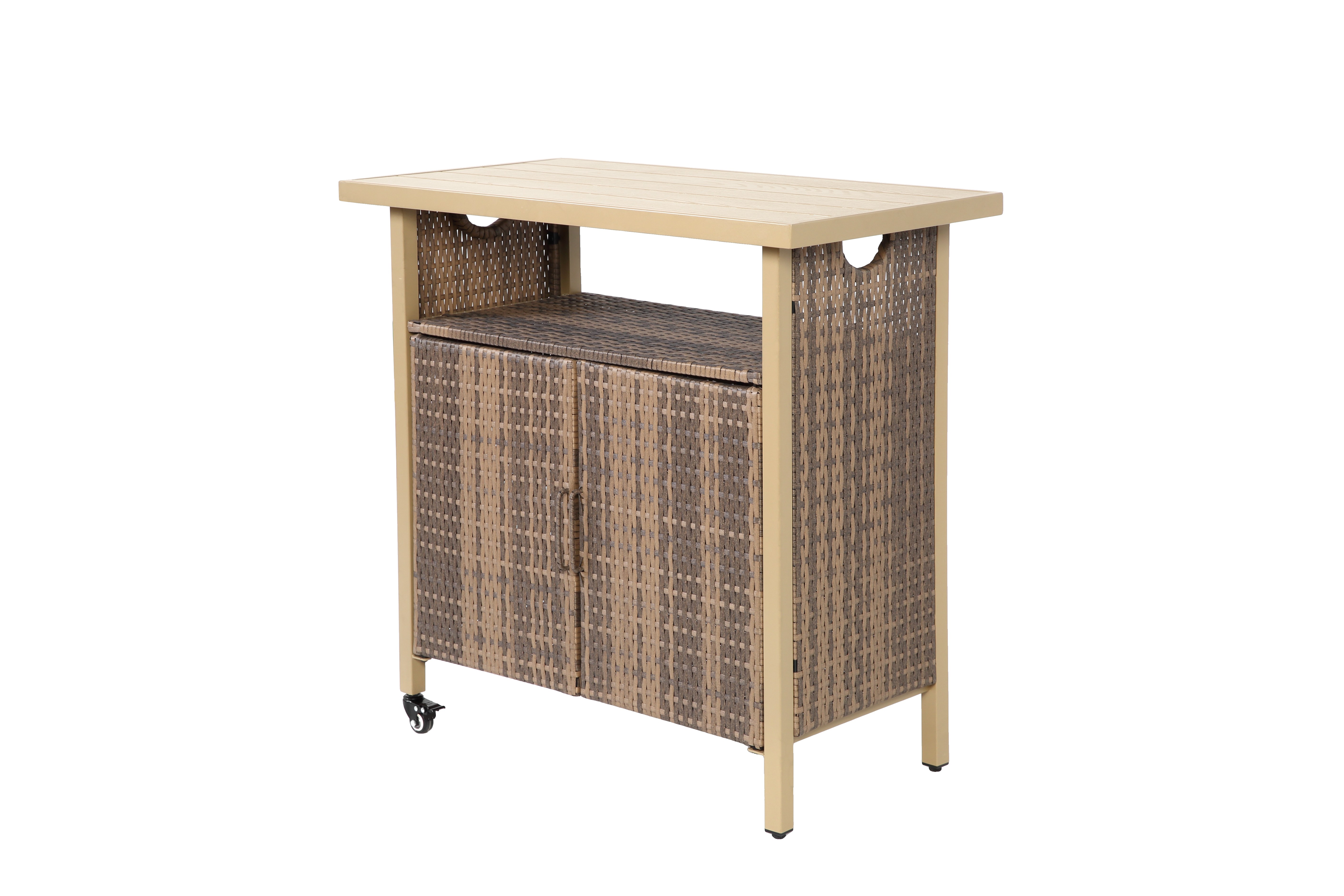 Outdoor Wicker Bar Cart with Wheels, Light Brown - Versatile Outdoor ...