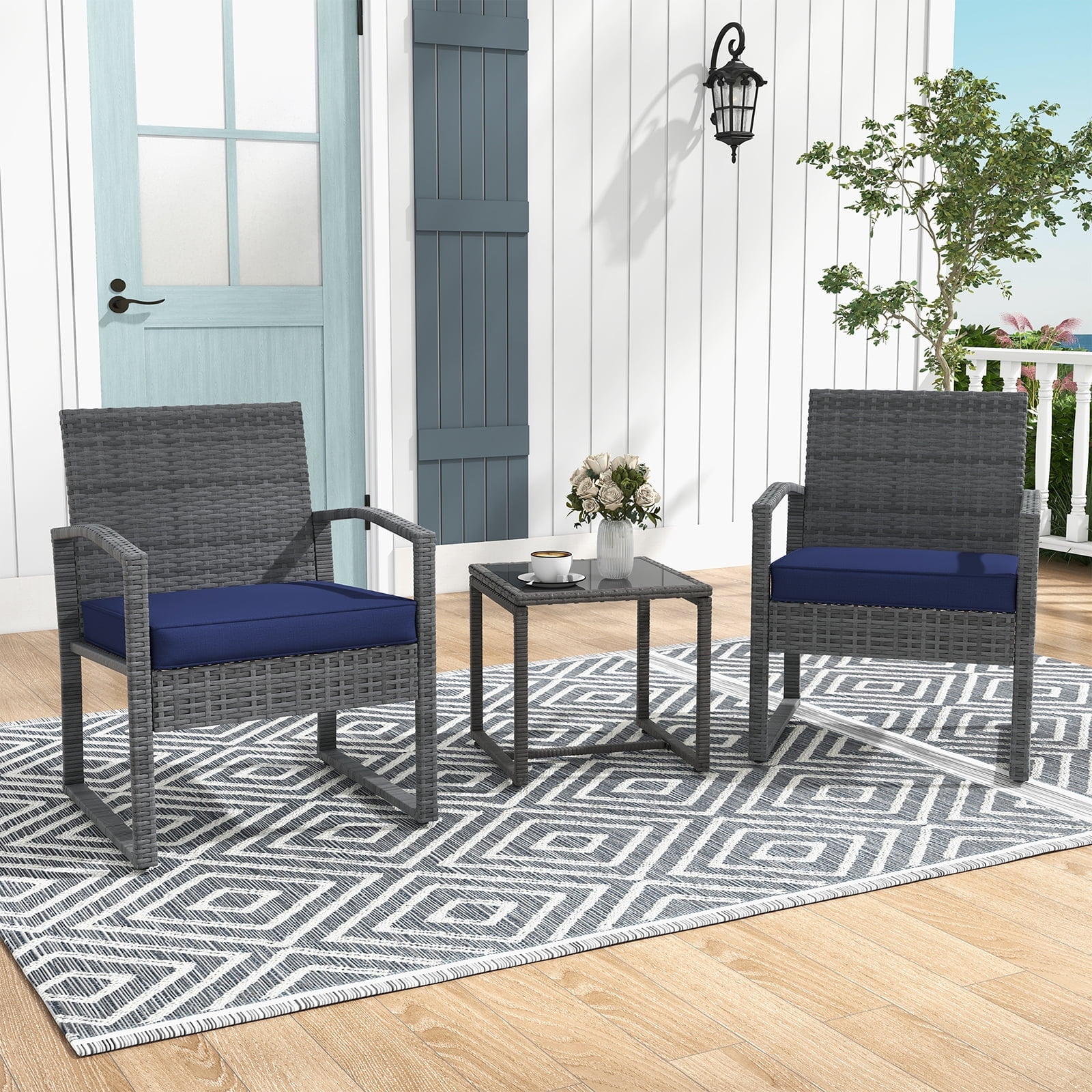 Outdoor Wicker Bistro Set, 3-Piece Patio Furniture, All Weatehr Rattan ...