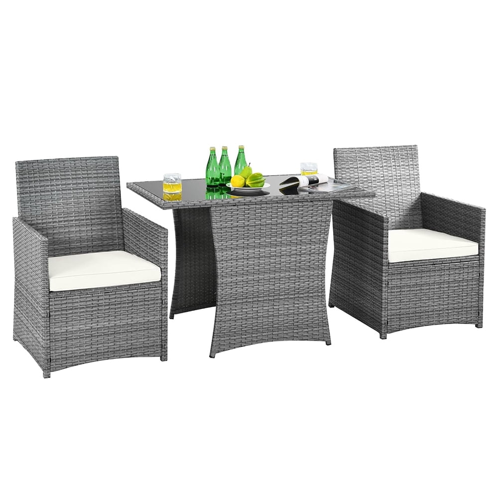 Outdoor Wicker Bistro Set, Space-saving Rattan Dining Table Set with ...