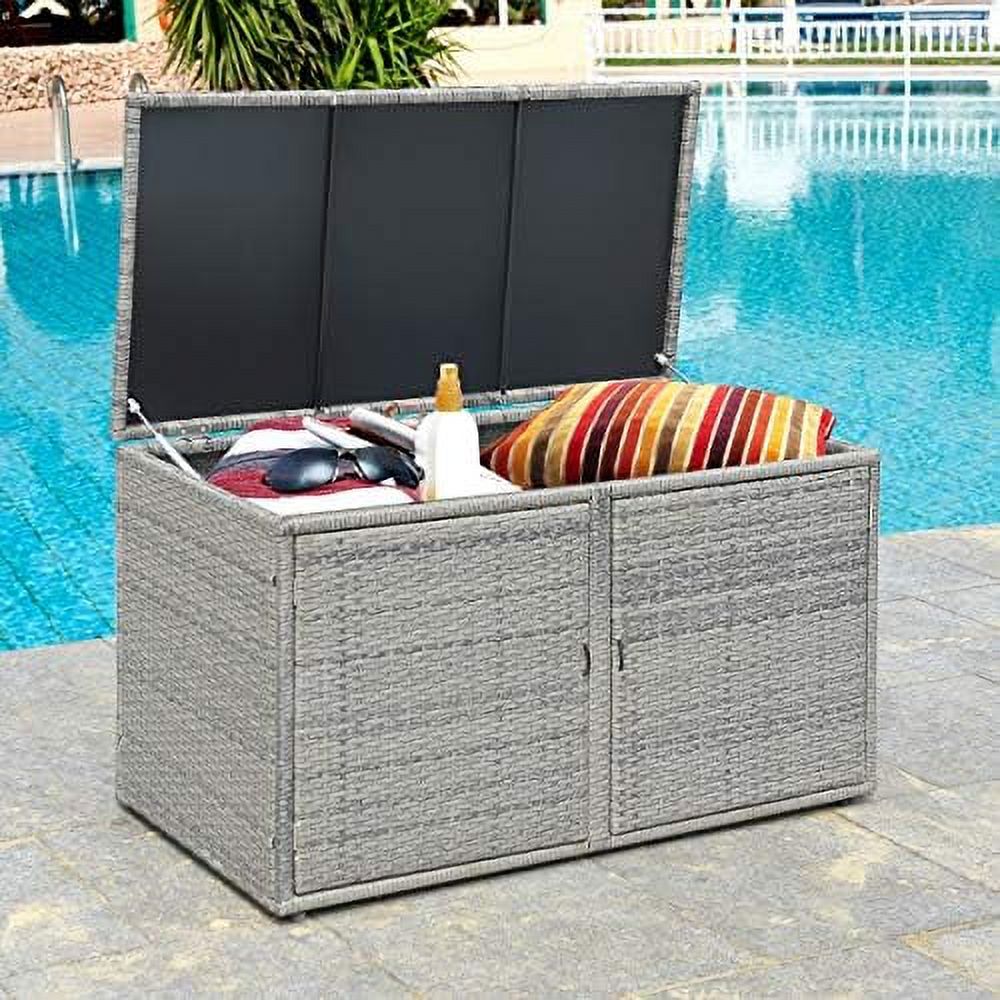 Outdoor Wicker Box Garden Deck Bin with Steel Frame Rattan Pool Box ...