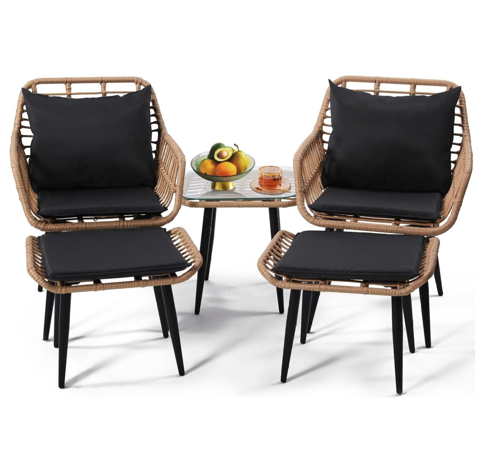 Outdoor Wicker Chairs and Table Bistro Conversation Furniture Set, 5 ...