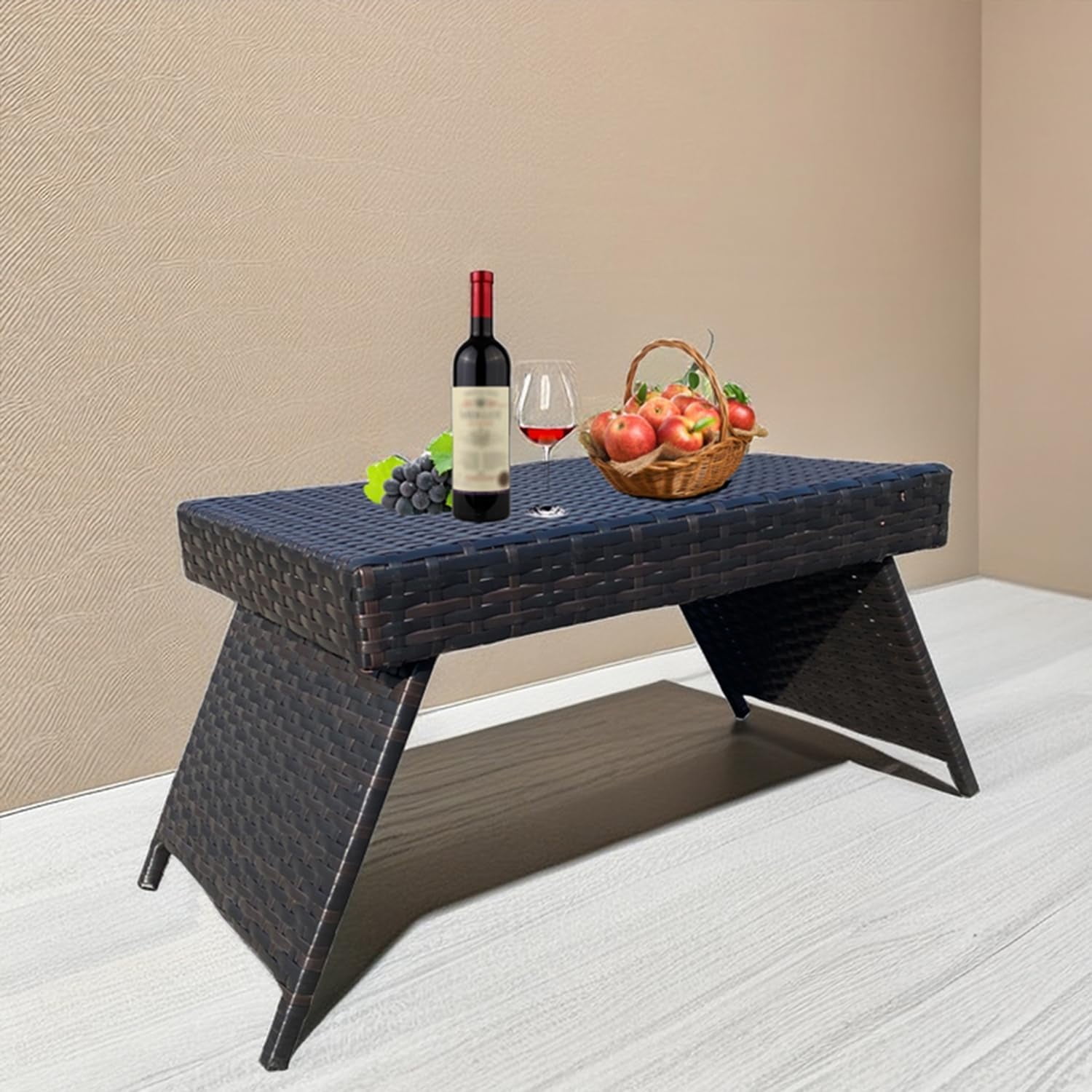 Patio Wicker Table Outdoor Foldable Coffee Table Leisure Folding ...