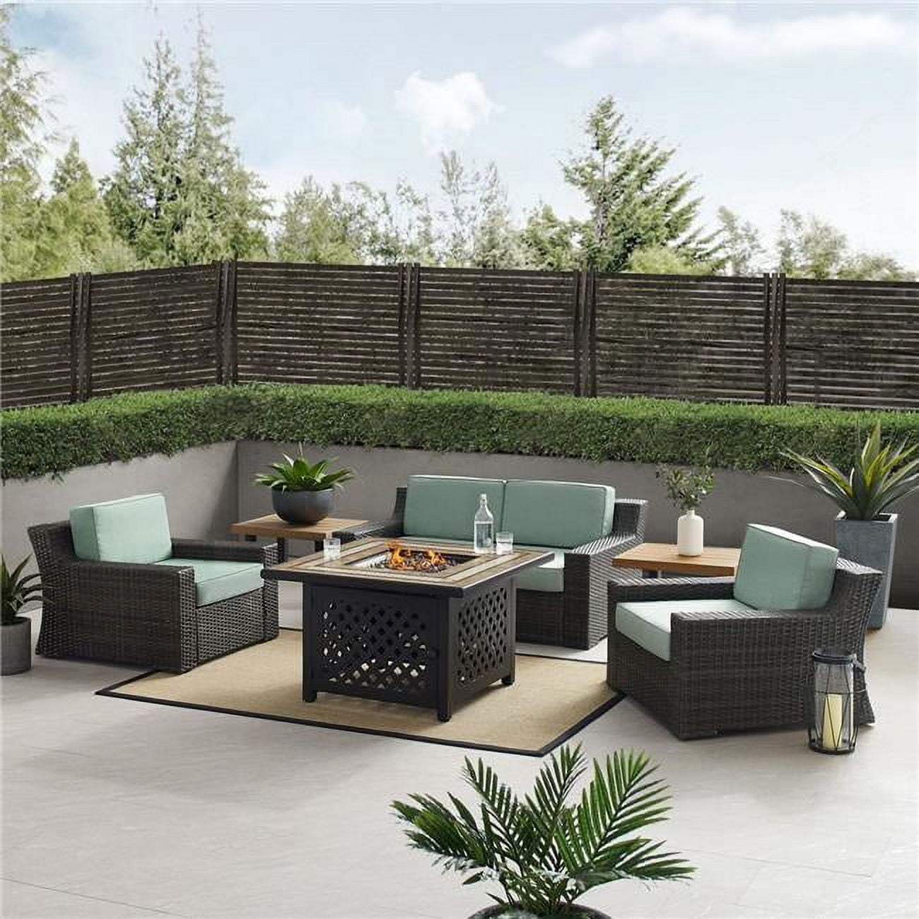 Outdoor Wicker Conversation Set with Fire Table, Mist & Brown - Fire ...