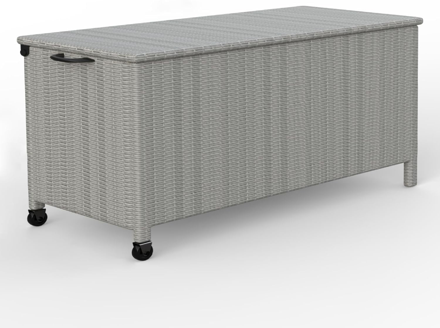 Outdoor Wicker Deck Box, 150 Gallon Rattan Storage Box with Wheels ...