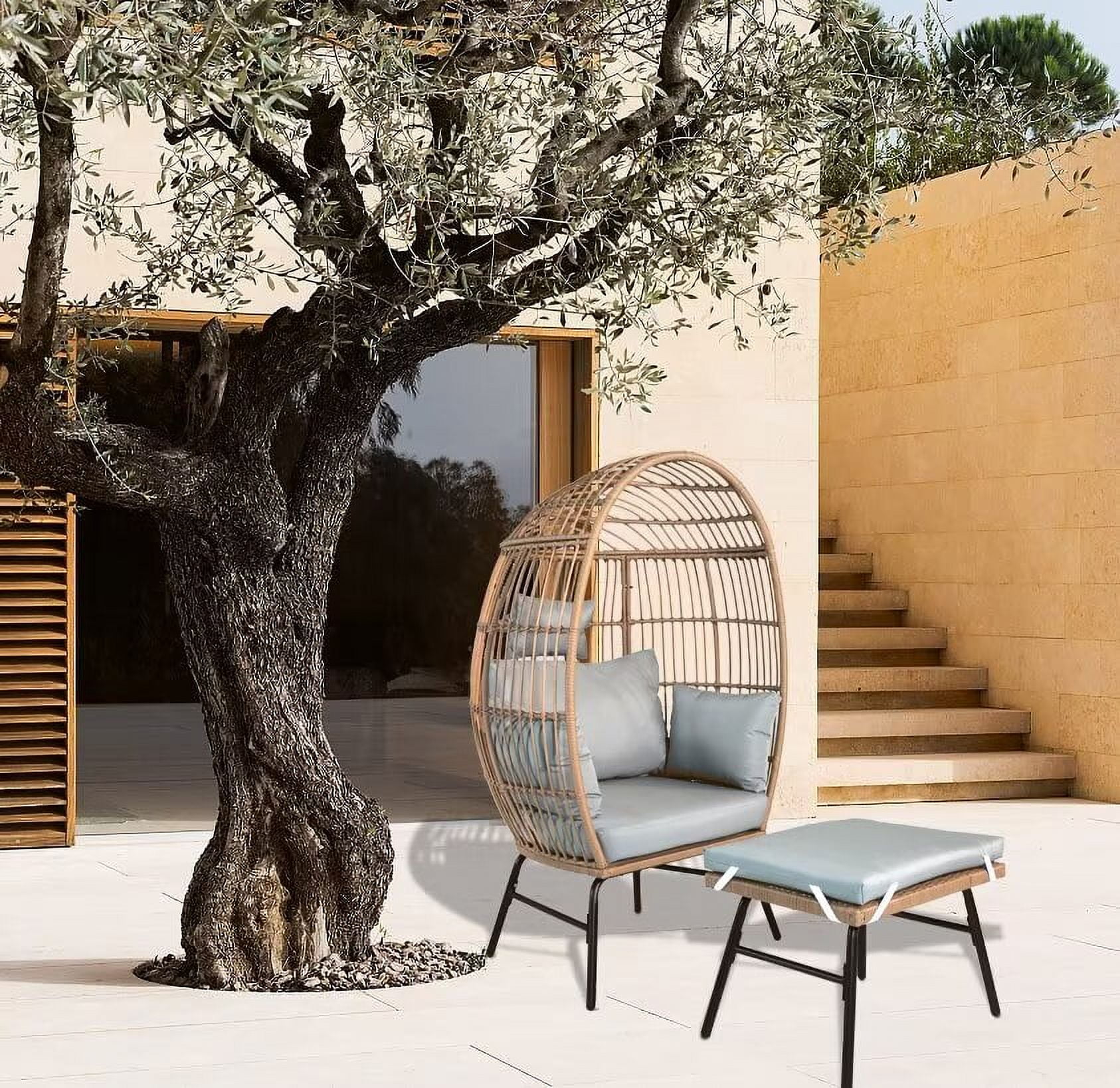 Outdoor Wicker Egg Chair with Ottoman, 400lbs Capacity Oversized Egg ...