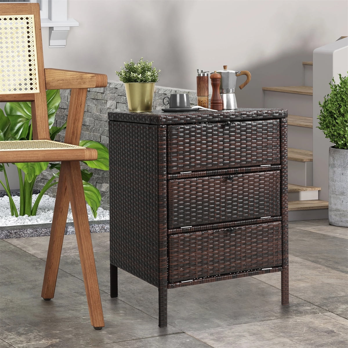 Outdoor Wicker Locker, Outdoor Towel Cabinet, PE Rattan Pool Storage ...