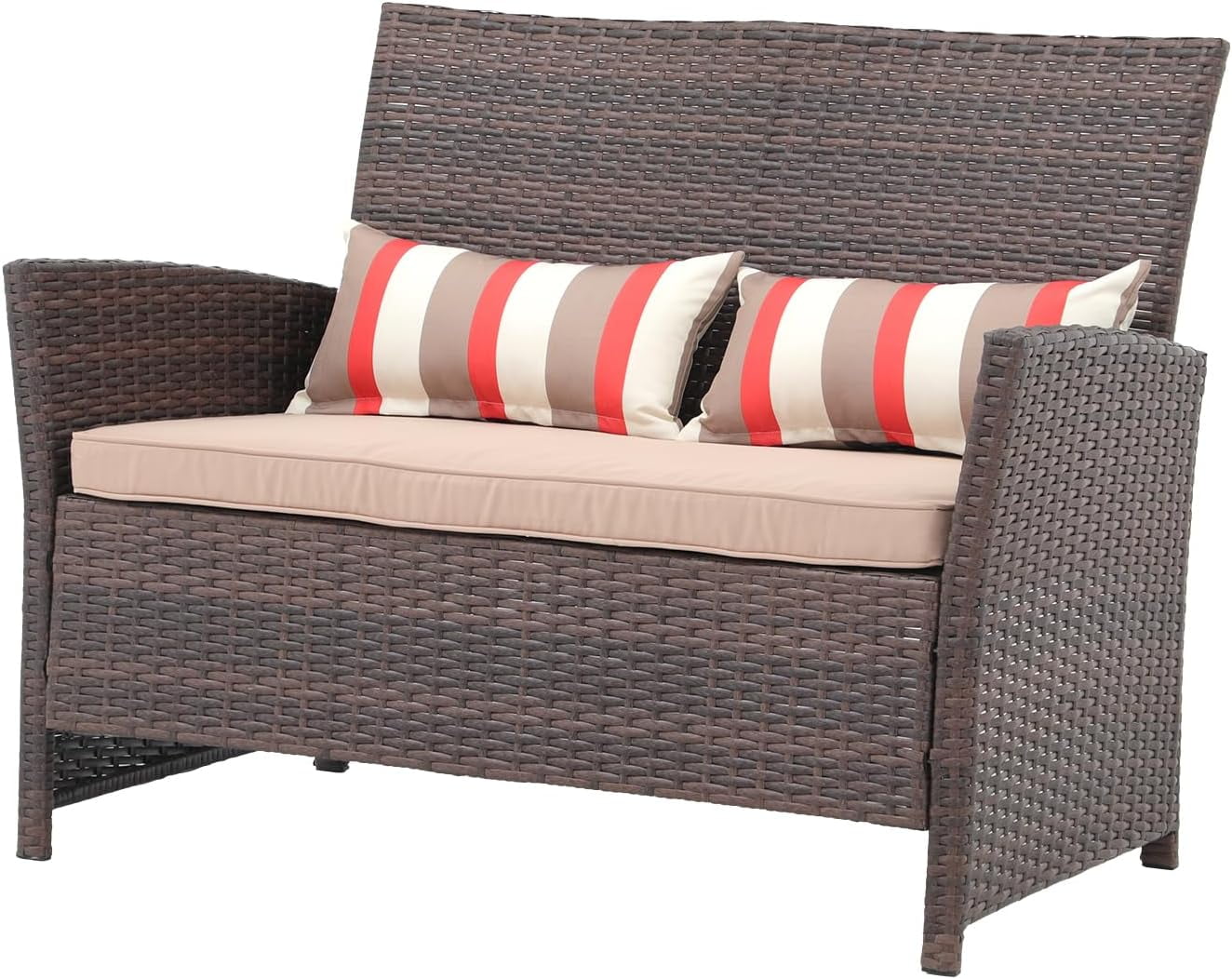 Outdoor Wicker Loveseat with Cushions, 2 Seats Patio PE Rattan Sofa ...