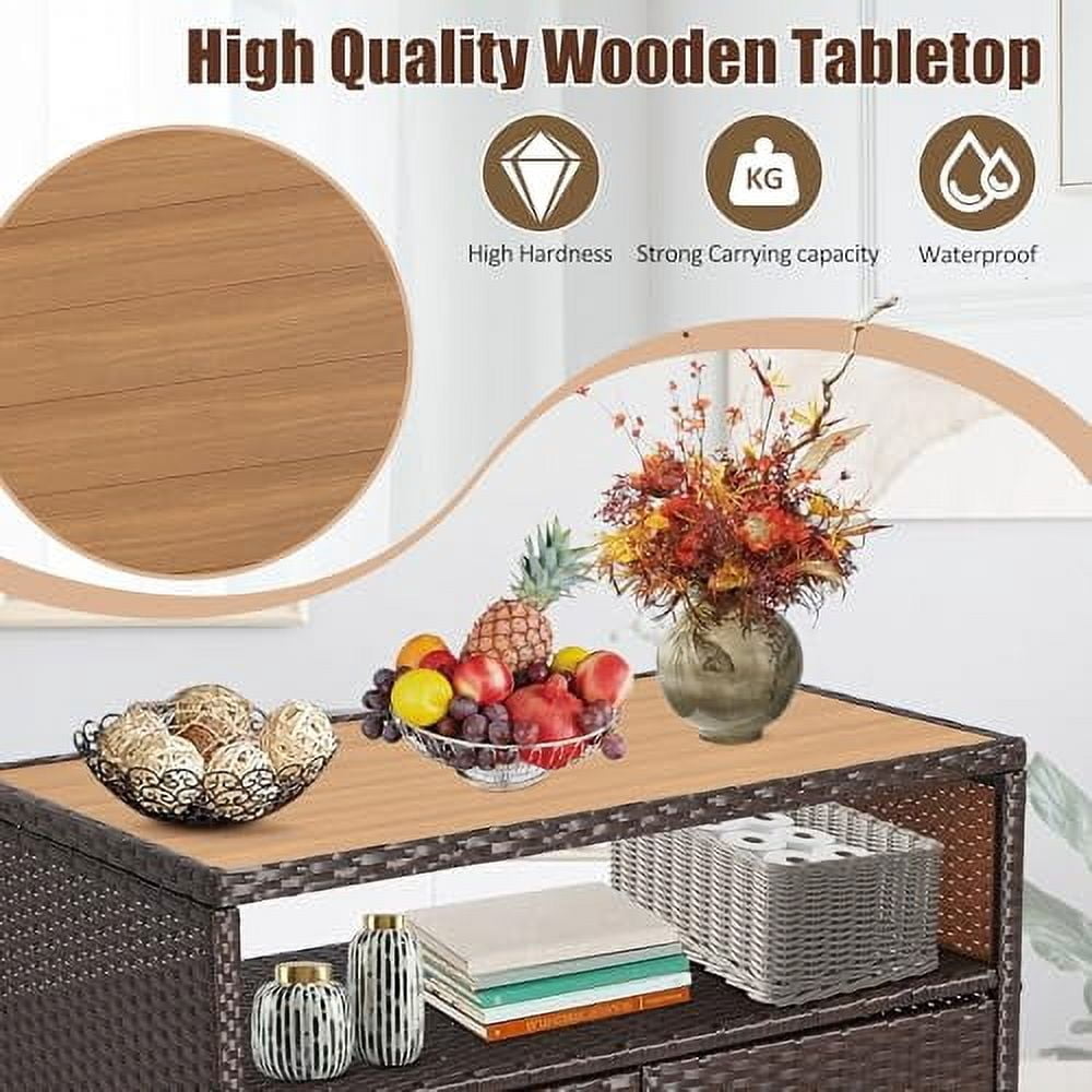Outdoor Wicker Patio Bar Cabinet - Outside Pool Bar Pub Table Organizer ...