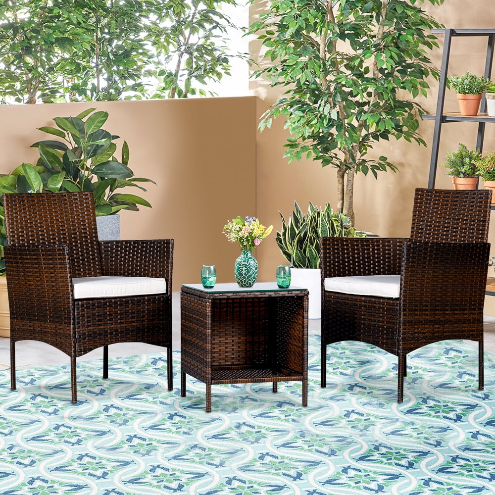 Outdoor Wicker Patio Furniture Sets, 3 Piece Wicker PE Rattan Bistro ...