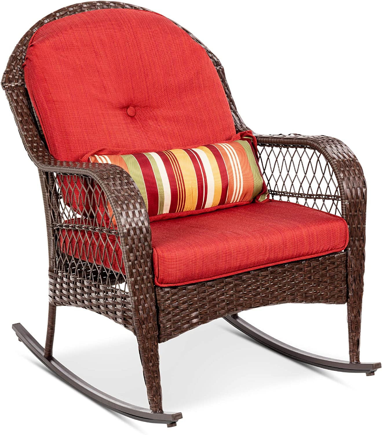 Outdoor Wicker Patio Rocking Chair for Porch, Deck, Poolside w/Steel ...