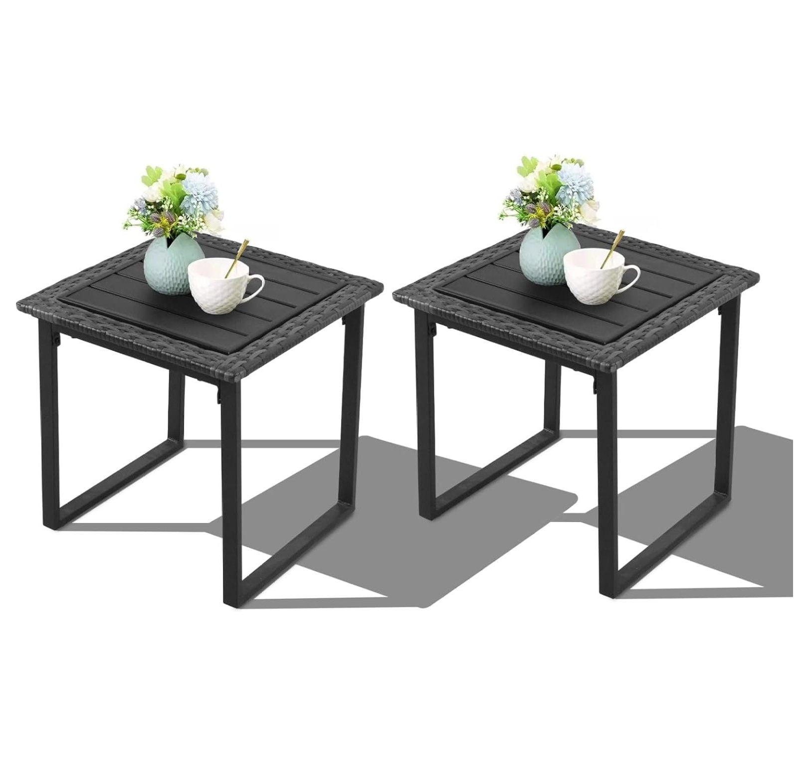 Outdoor Wicker Rattan Side End Tables for Patio Set of 2, 2 PCS Square ...