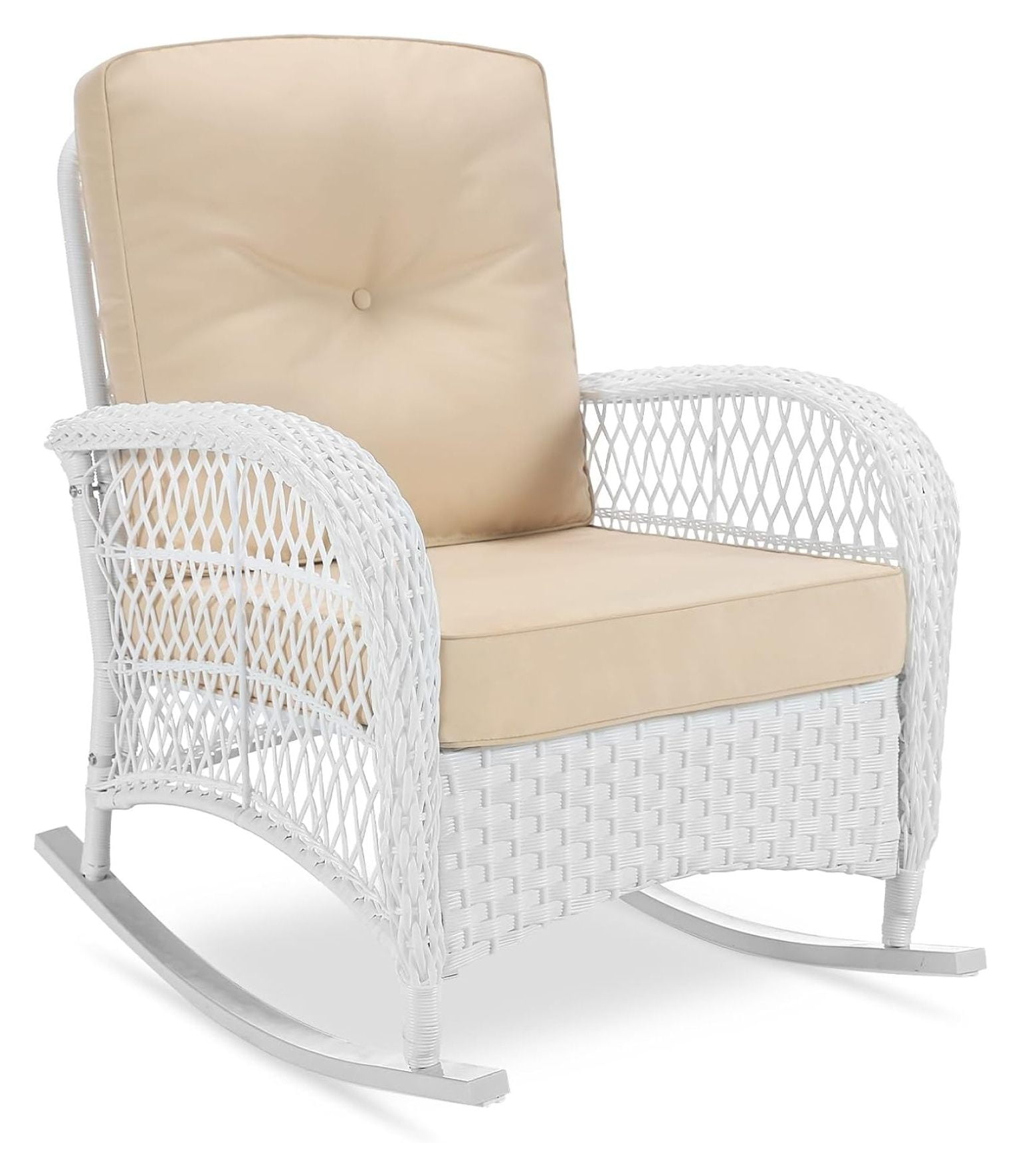 Outdoor Wicker Rocking Chair, Patio Rattan Rocker Chair with Cushions ...