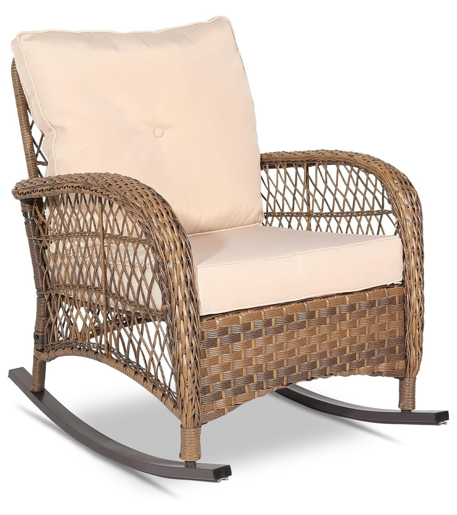 Outdoor Wicker Rocking Chair, Patio Rattan Rocker Chair with Cushions ...