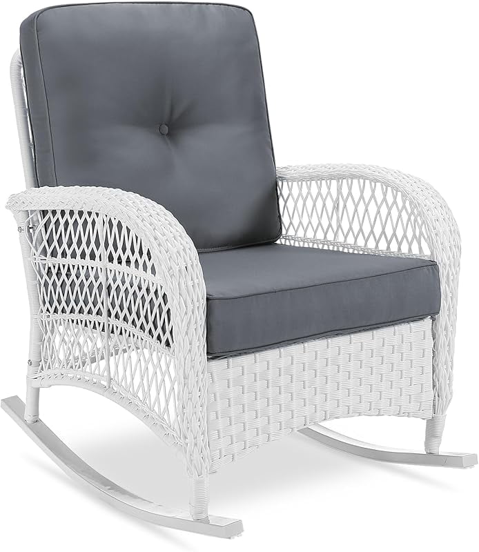 Outdoor Wicker Rocking Chair, Patio Rattan Rocker Chair with Cushions ...