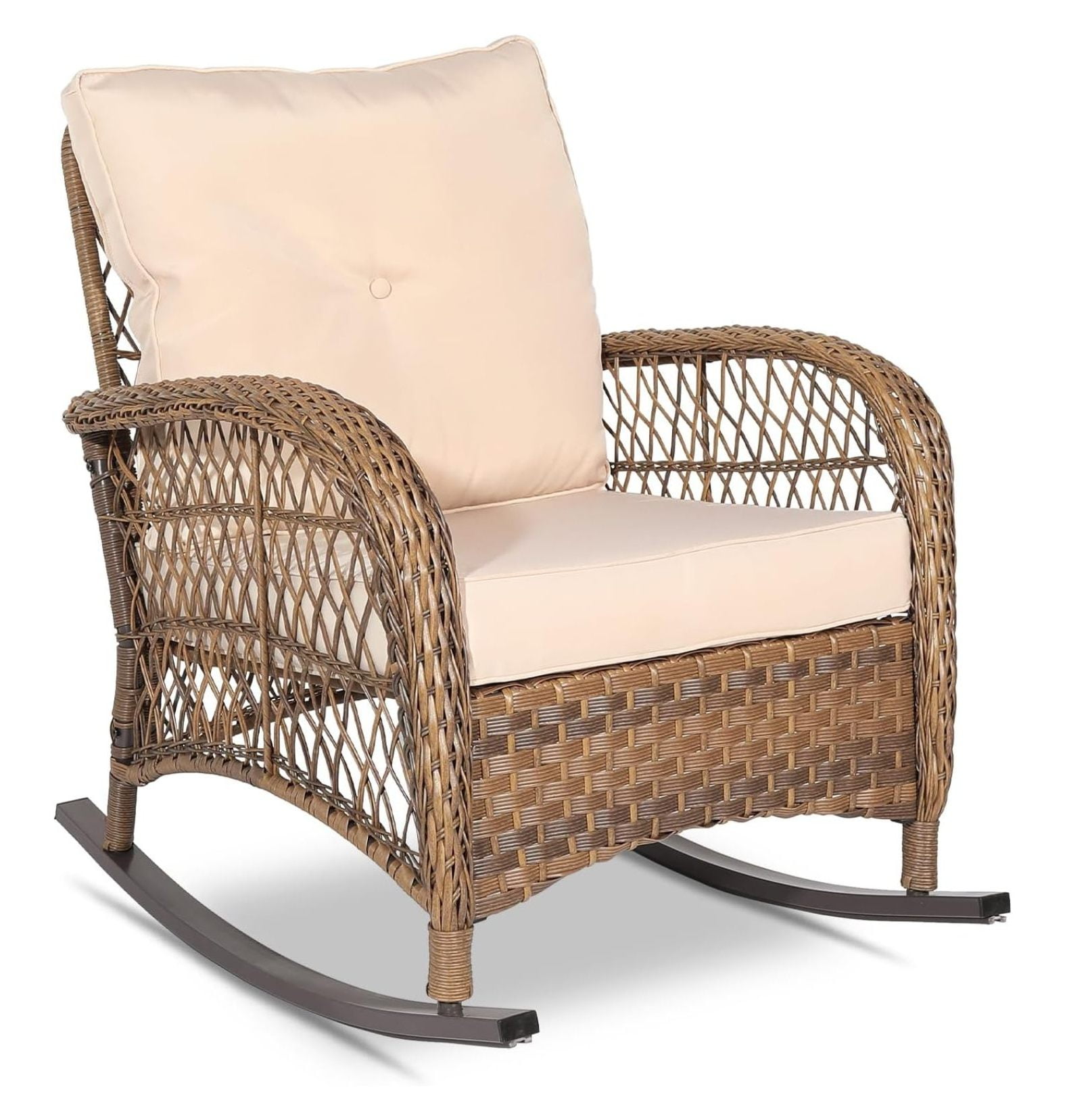 Outdoor Wicker Rocking Chair, Patio Rattan Rocker Chair with Cushions ...