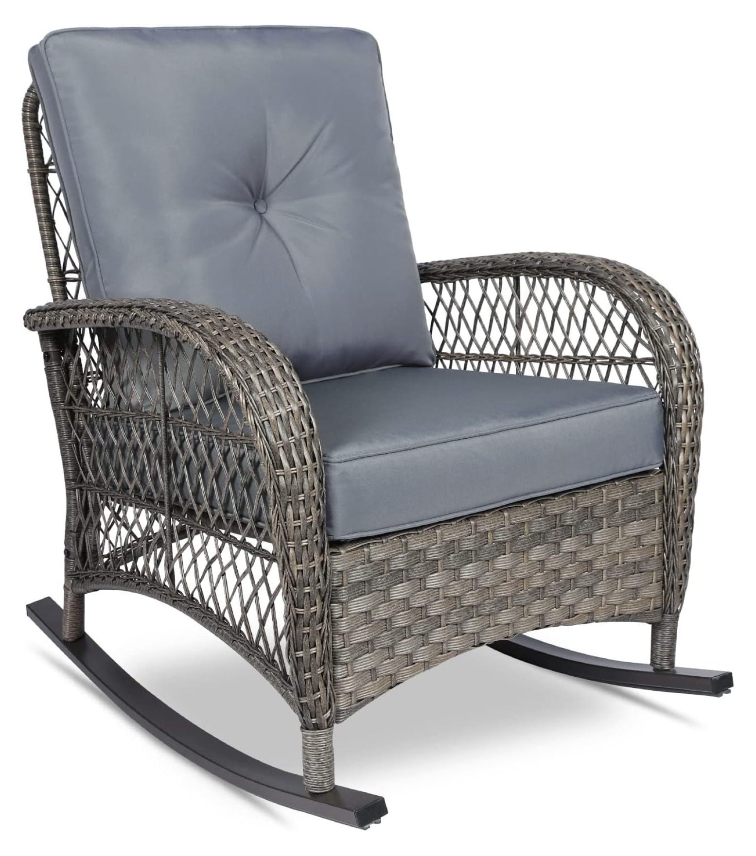 Outdoor Wicker Rocking Chair, Patio Rattan Rocker Chair with Cushions ...