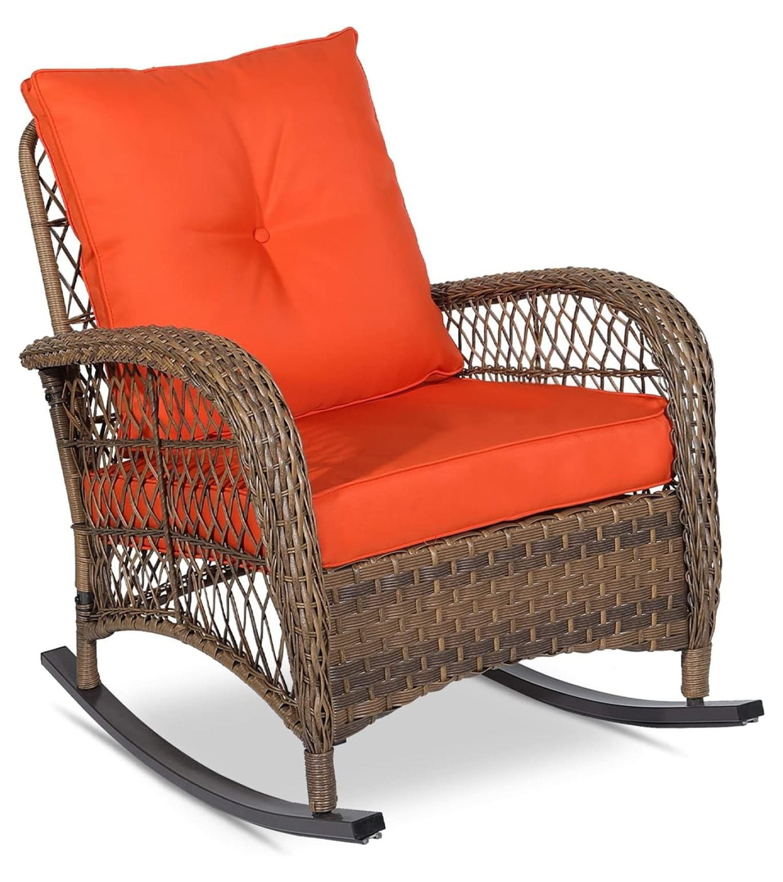 Outdoor Wicker Rocking Chair, Patio Rattan Rocker Chair with Cushions ...