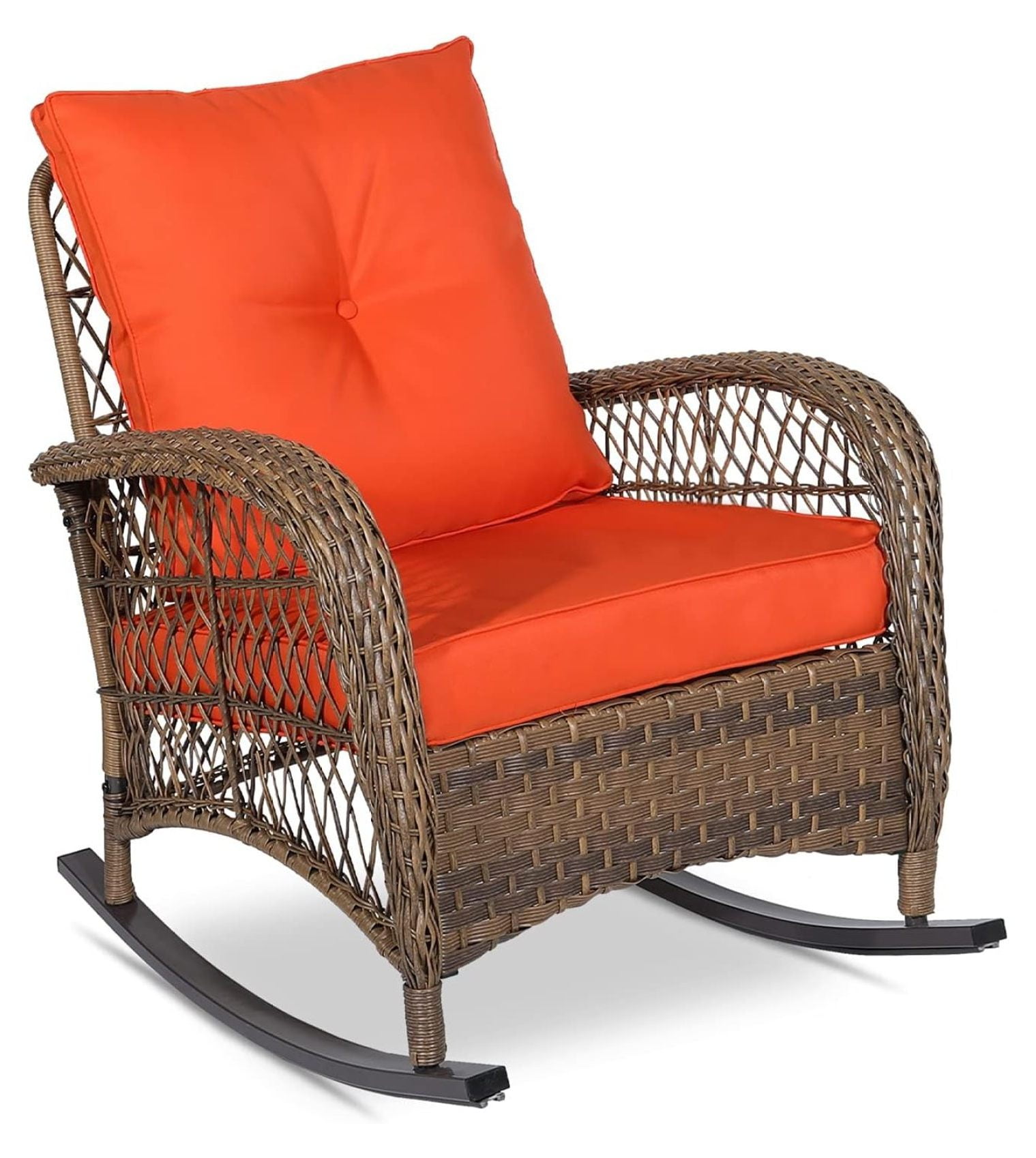 Outdoor Wicker Rocking Chair, Patio Rattan Rocker Chair with Cushions ...