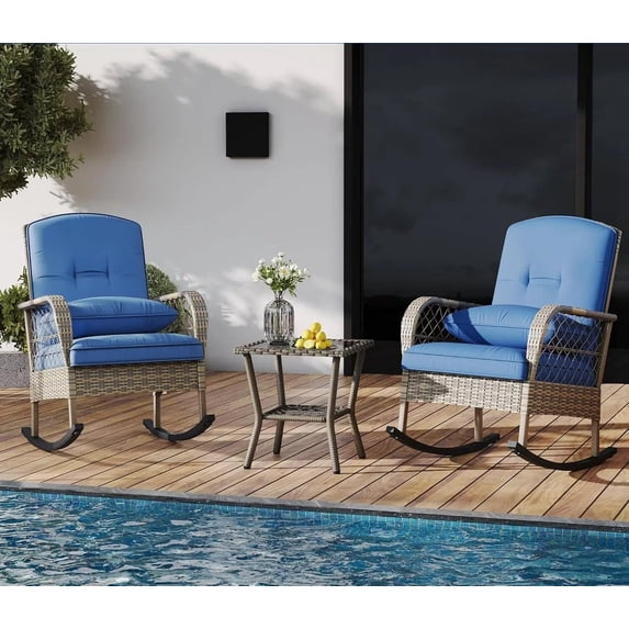 Outdoor Wicker Rocking Chair, Patio Rattan Rocker Chair with Cushions ...