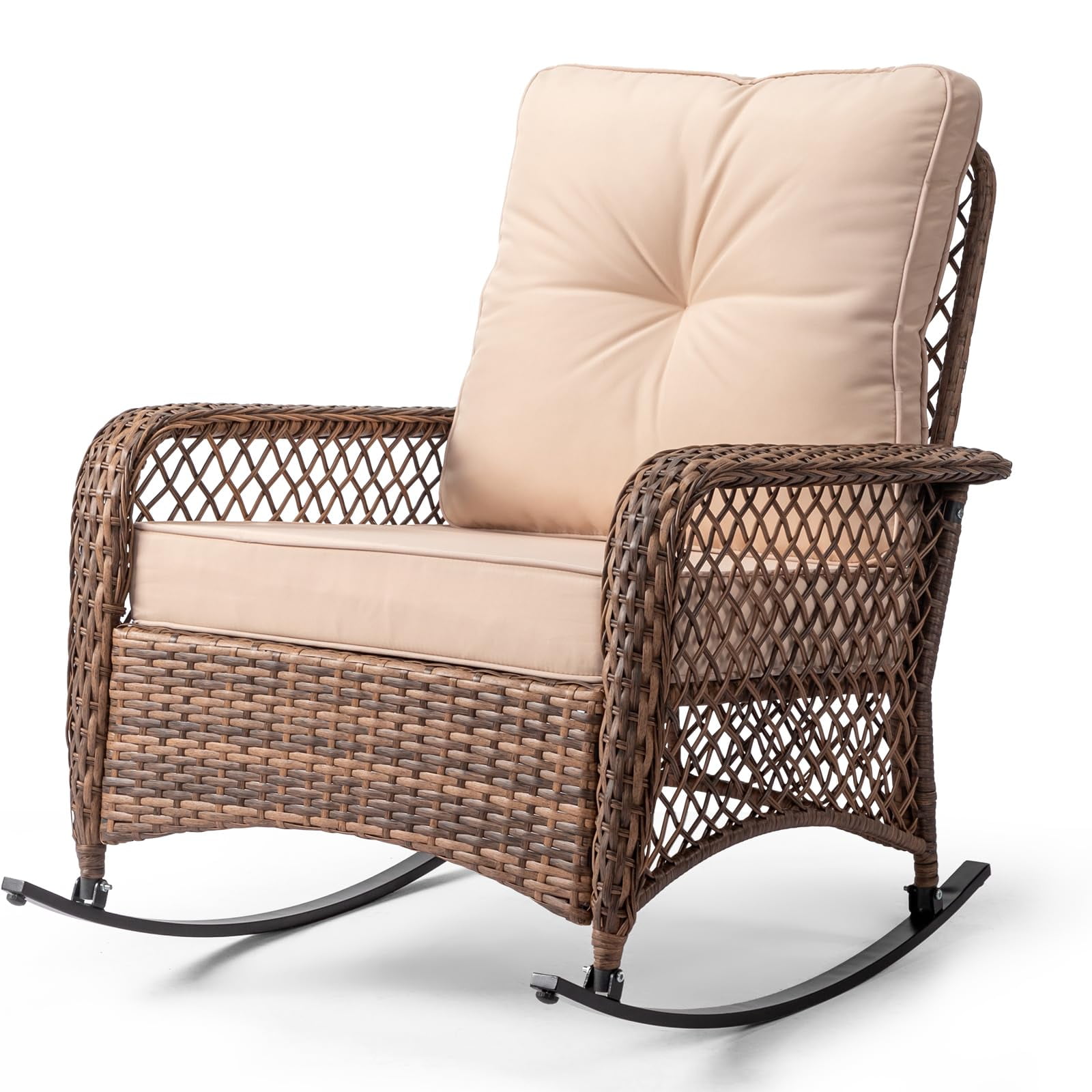 Outdoor Wicker Rocking Chair, Patio Rattan Rocker Chair w/Cushions ...