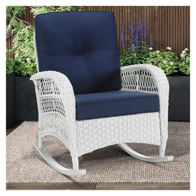 Outdoor Wicker Rocking Chair, Rattan Patio Rocker Chairs with Cushions ...