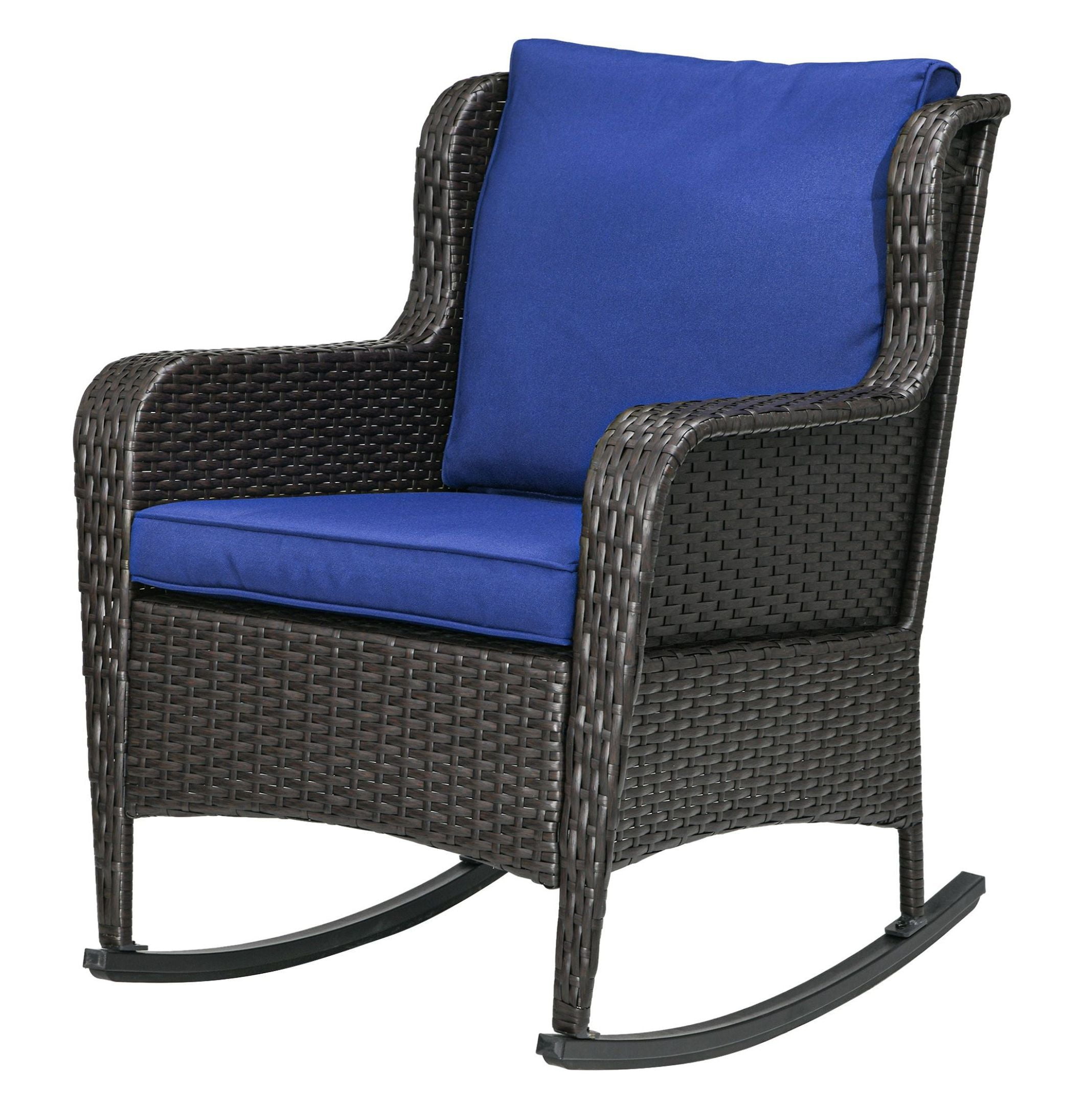 Outdoor Wicker Rocking Chair - Rattan Rocker w/ Cushion - Steel Frame ...