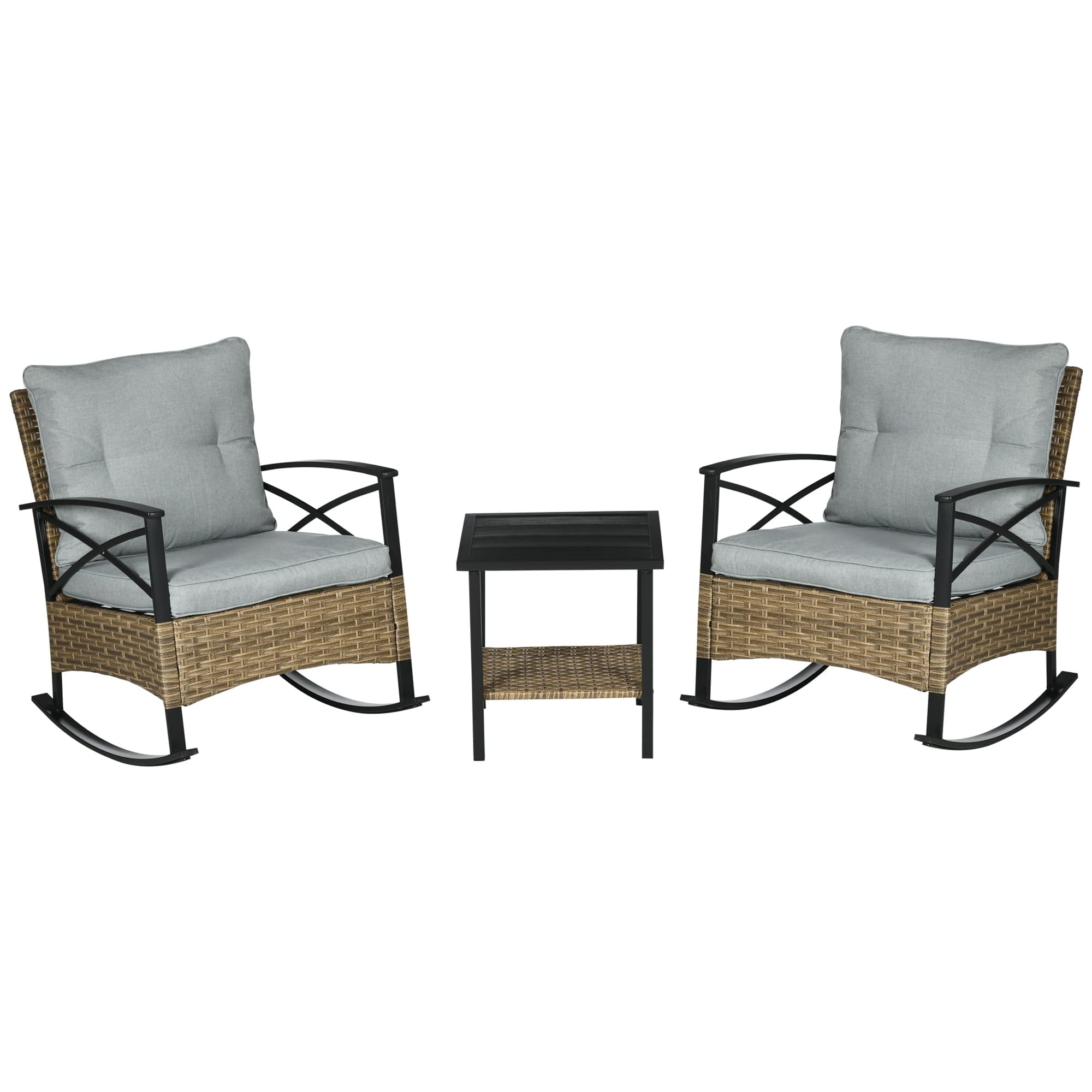 Outdoor Wicker Rocking Chair Set, 3 Piece Patio Bistro Furniture with 2 ...