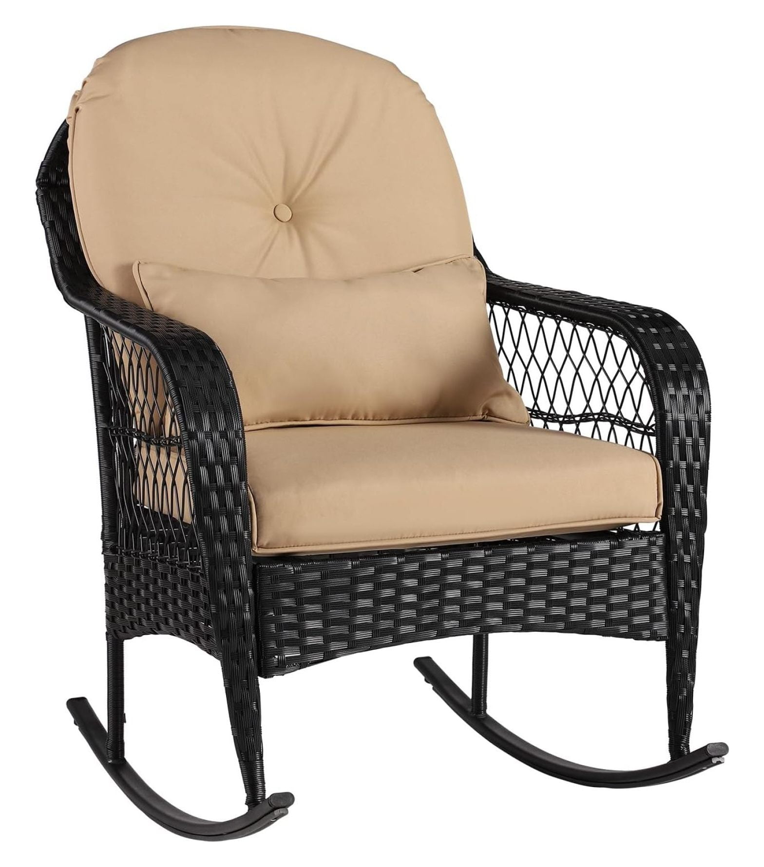 Outdoor Wicker Rocking Chair, All Weather PE Rattan Rocker with Cushion ...