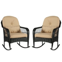 Jeco Black Resin Wicker Rocking Patio Chair Set of 2 - Outdoor Balcony ...