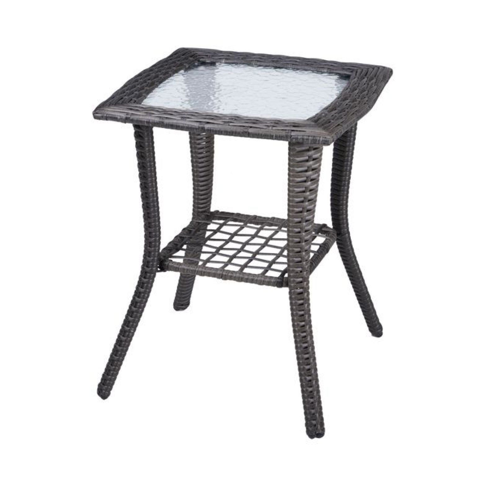 Outdoor Wicker Side Table, Rattan End Table with Glass Top, Patio ...