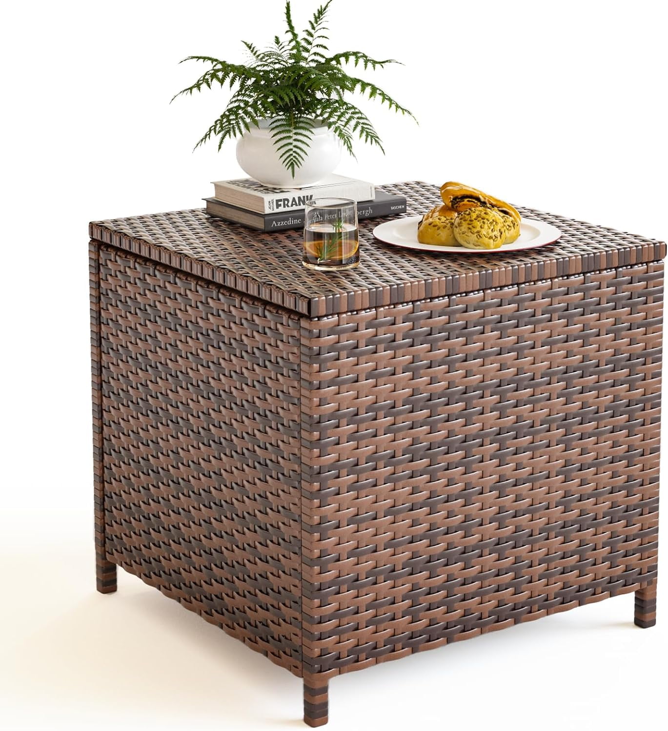 Outdoor Wicker Side Table with Storage Patio Rattan End Table Small ...